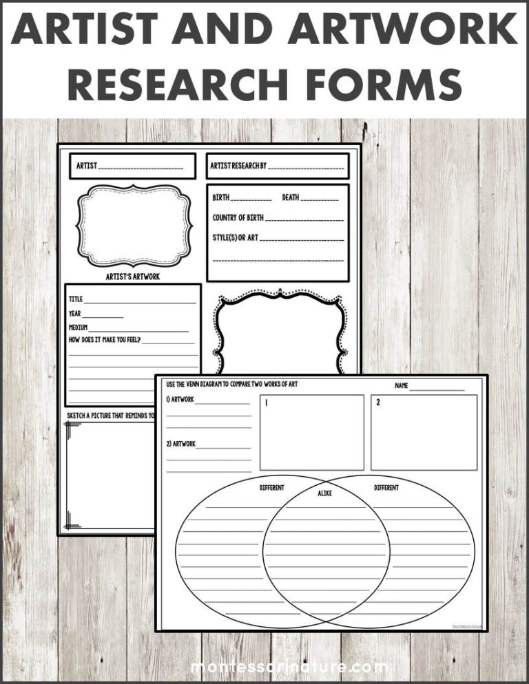 Art Appreciation Research Worksheets and Venn Diagram - Montessori Nature