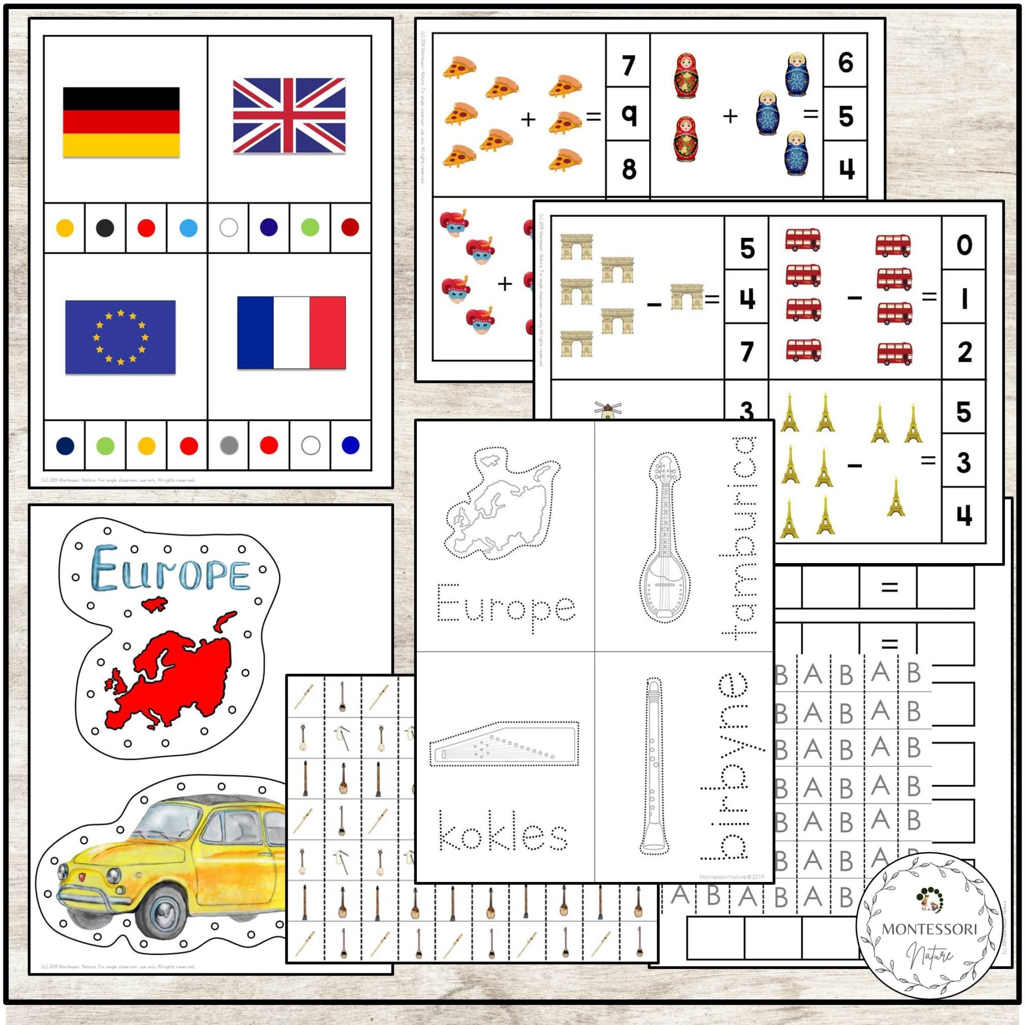 Europe Preschool Activity Pack - Montessori Nature