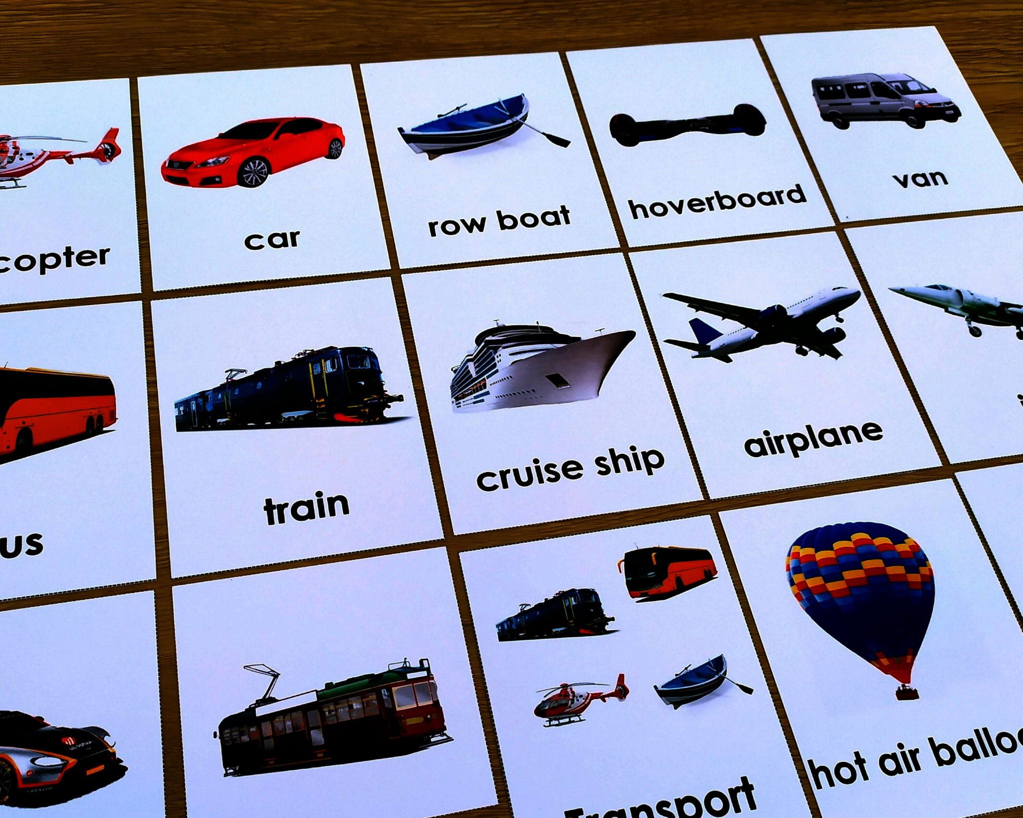 Transport Vocabulary 3 Part Cards