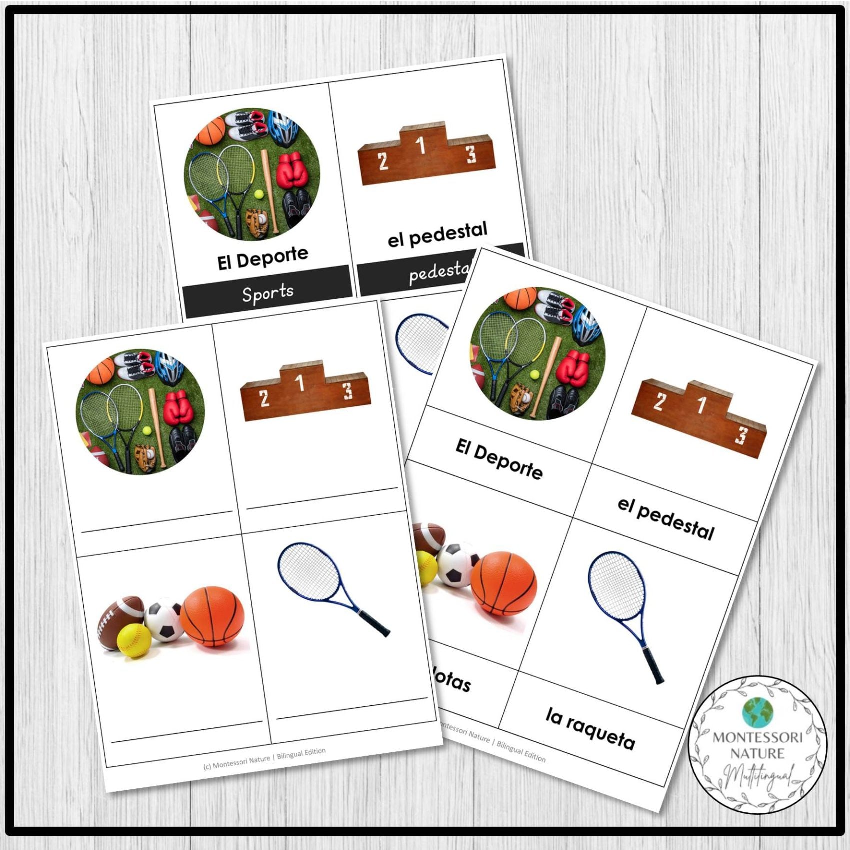 El Deporte Sports Spanish Bilingual 3 Part Cards Montessori