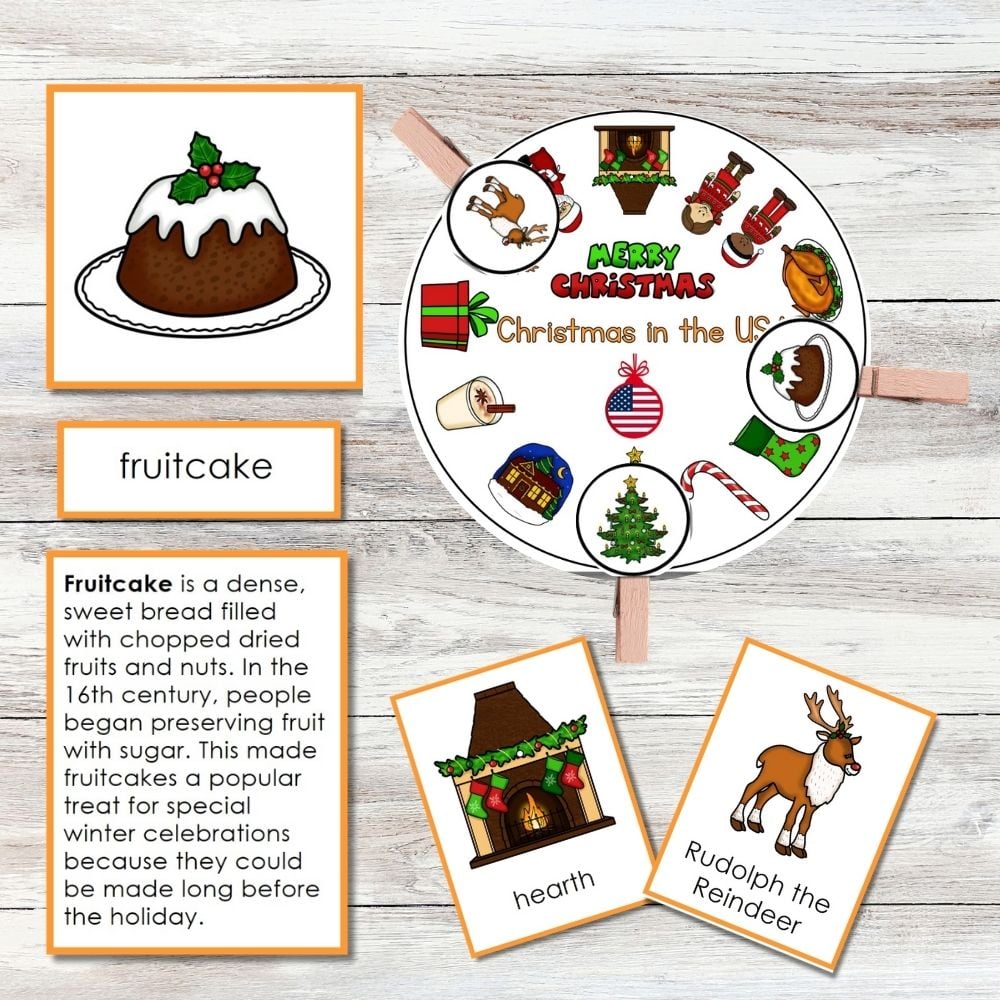 Christmas in the USA Montessori 3 Part Cards - Montessori Nature