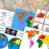 Continents: World Map 3-Part Cards Blackline Master - Montessori Nature