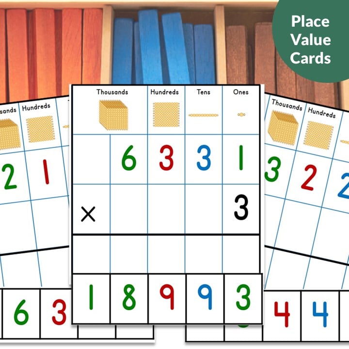 Static Multiplication: Place Value Operation Math Cards - Montessori Nature