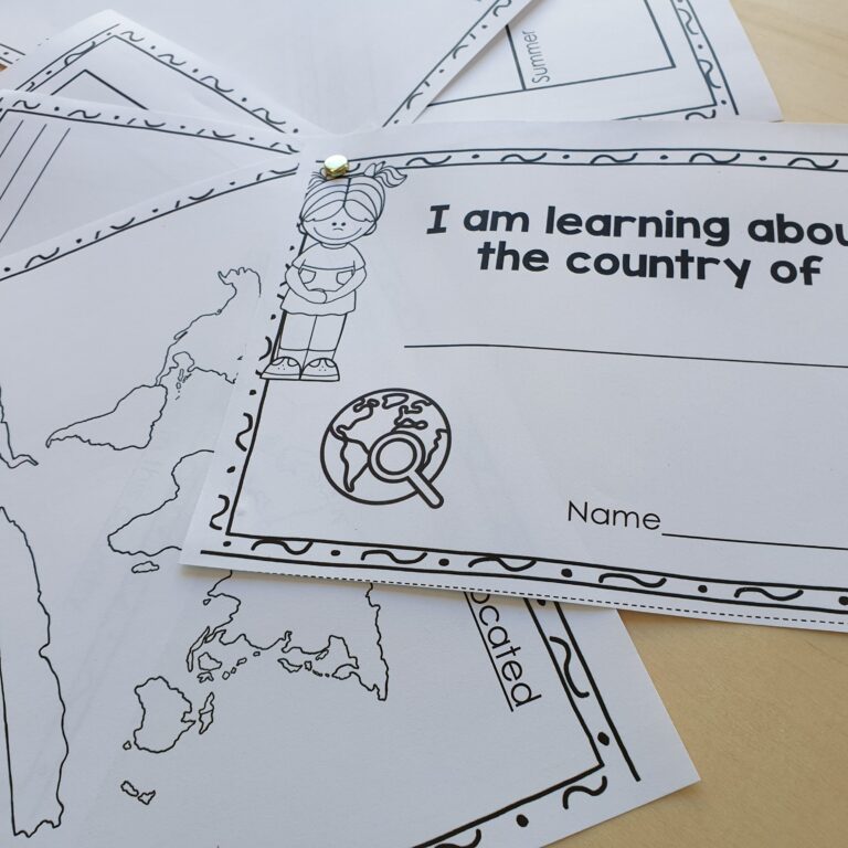 Asia Continent Cards and Country Research B&W Booklet