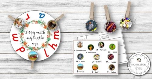 Free Printable - Fall Match Up Initial Sounds With Pegs - Montessori Nature