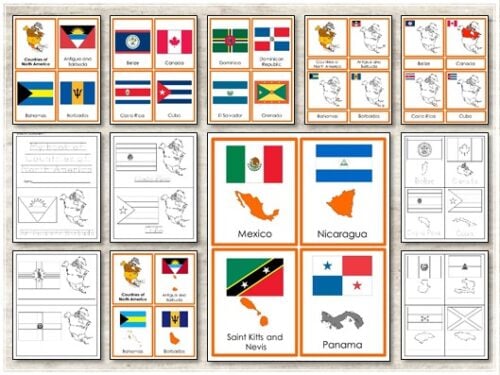 Flags of North America 3-Part Cards - Montessori Nature