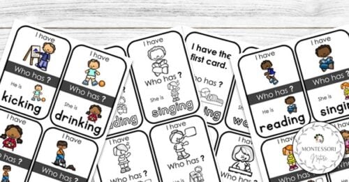 I Have, Who Has Game Verbs Action Cards - Montessori Nature