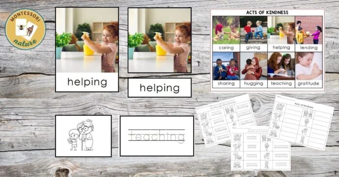 Free Printable - Acts of Kindness 3 Part Cards - Montessori Nature