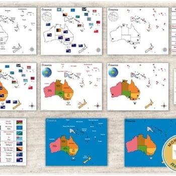 Oceania Maps Blackline Masters Pin Flags - Montessori Nature