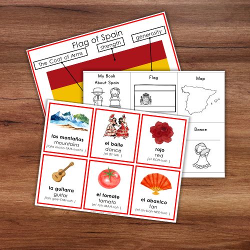 Spain: Map Flag Animals Food Landmarks - Montessori Nature