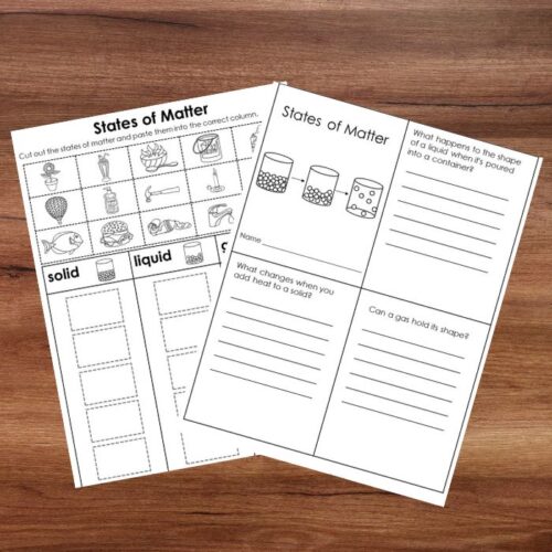 States of Matter: Sorting Cards Blackline Master - Montessori Nature