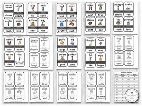 I Have Who Has Game Synonyms - Montessori Nature Printables