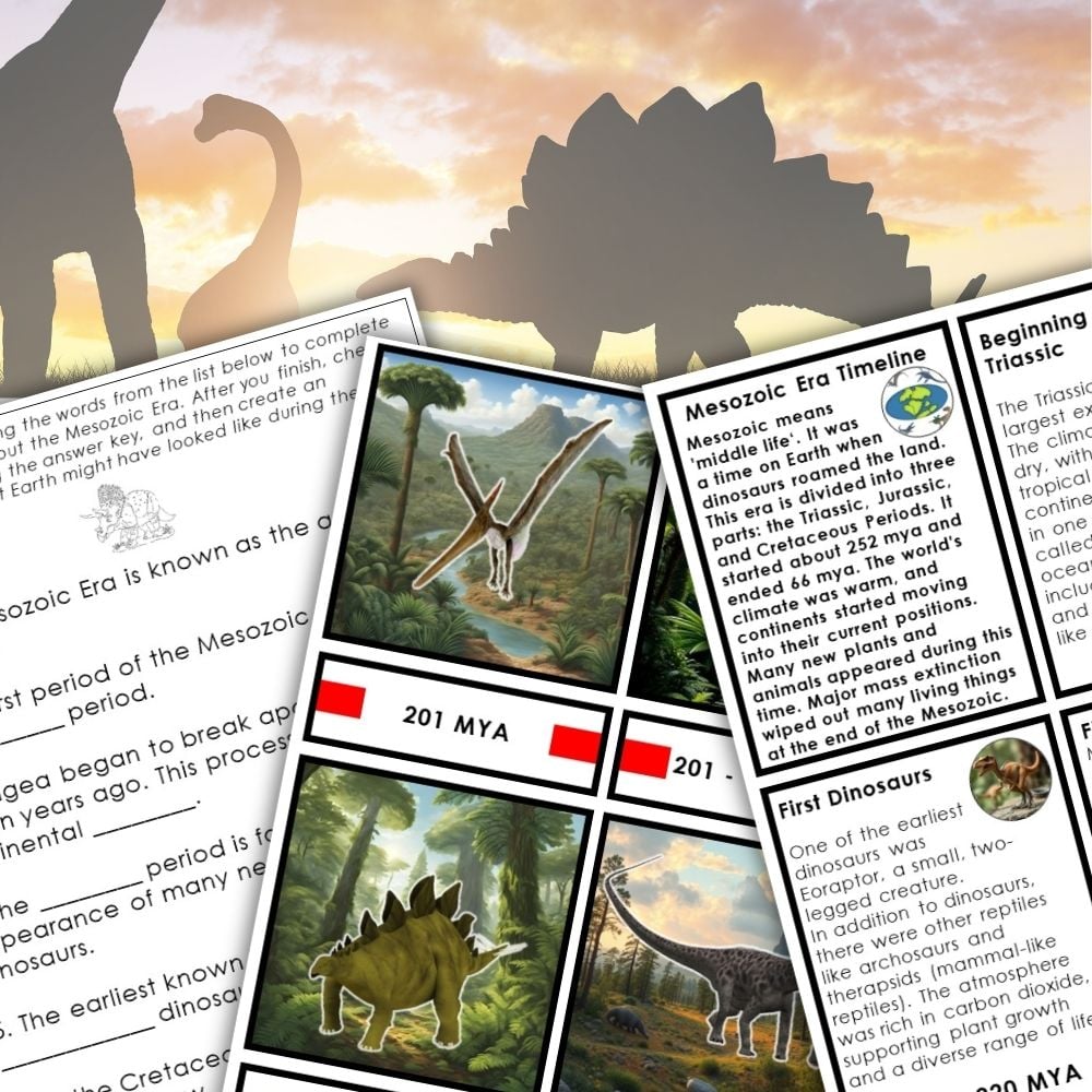 Mesozoic Era Timeline Second Great Lesson 3-Part Cards Vocabulary ...